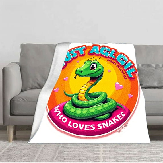 Durable Soft Flannel Blanket - Cozy Green Snake Design with Hearts ...
