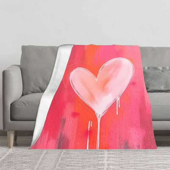 Durable Soft Flannel Blanket - Cozy Heart Design with Pink & Orange ...