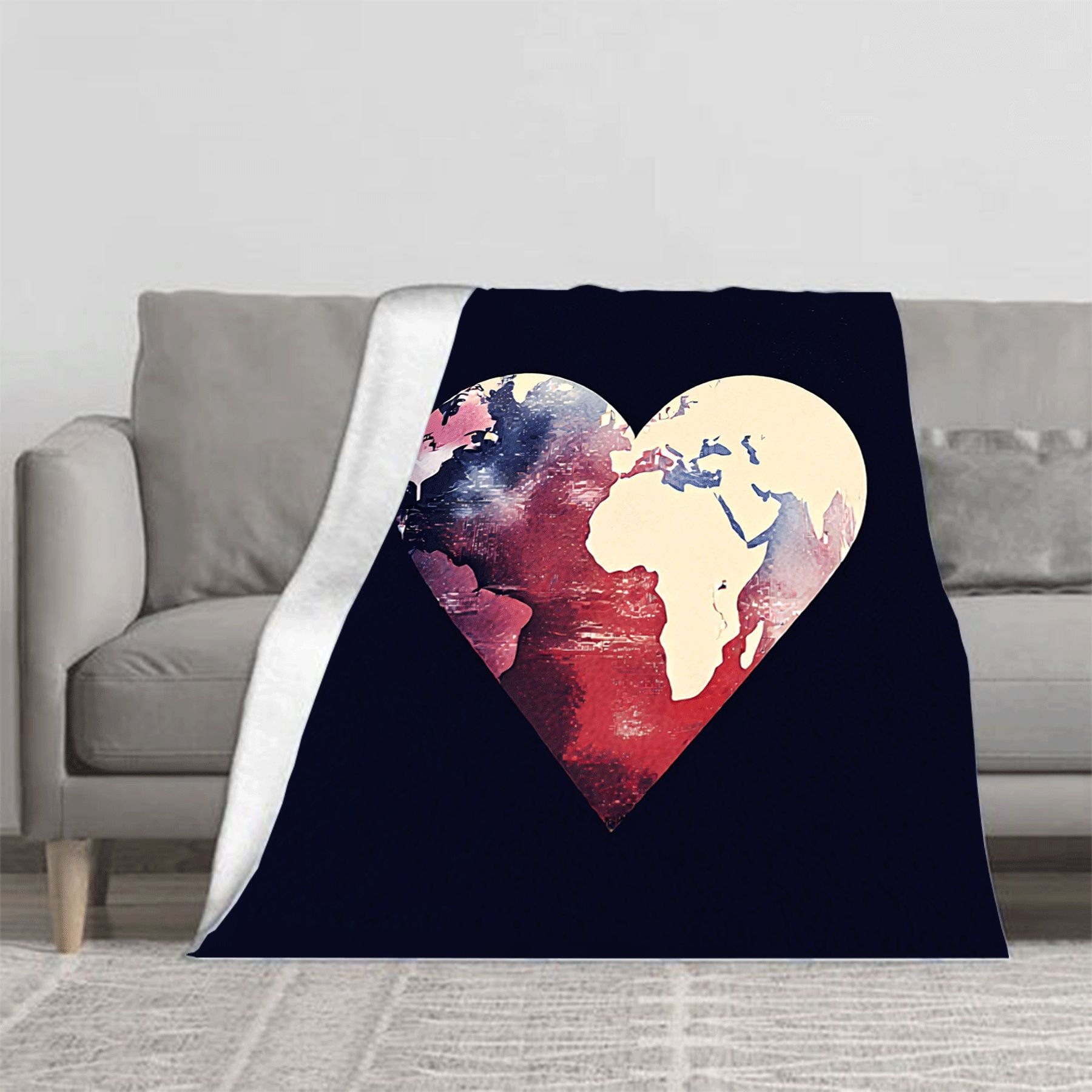 Durable Soft Flannel Blanket - Cozy Heart-Shaped Earth Map Design ...