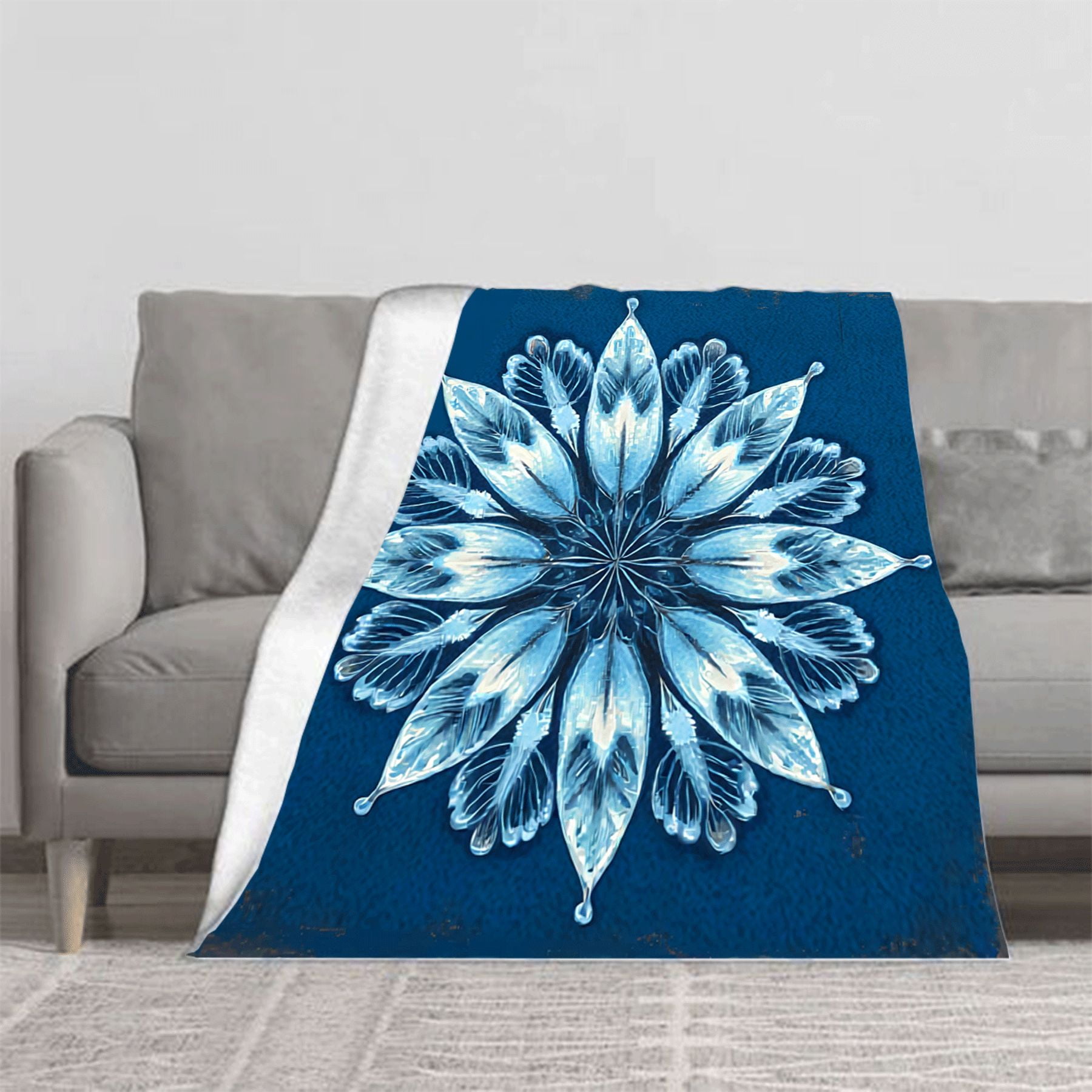 Durable Soft Flannel Blanket - Cozy Mandala Design in Blue & White ...