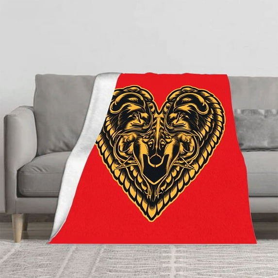 Durable Soft Flannel Blanket - Cozy Red Heart Design with Intertwined ...