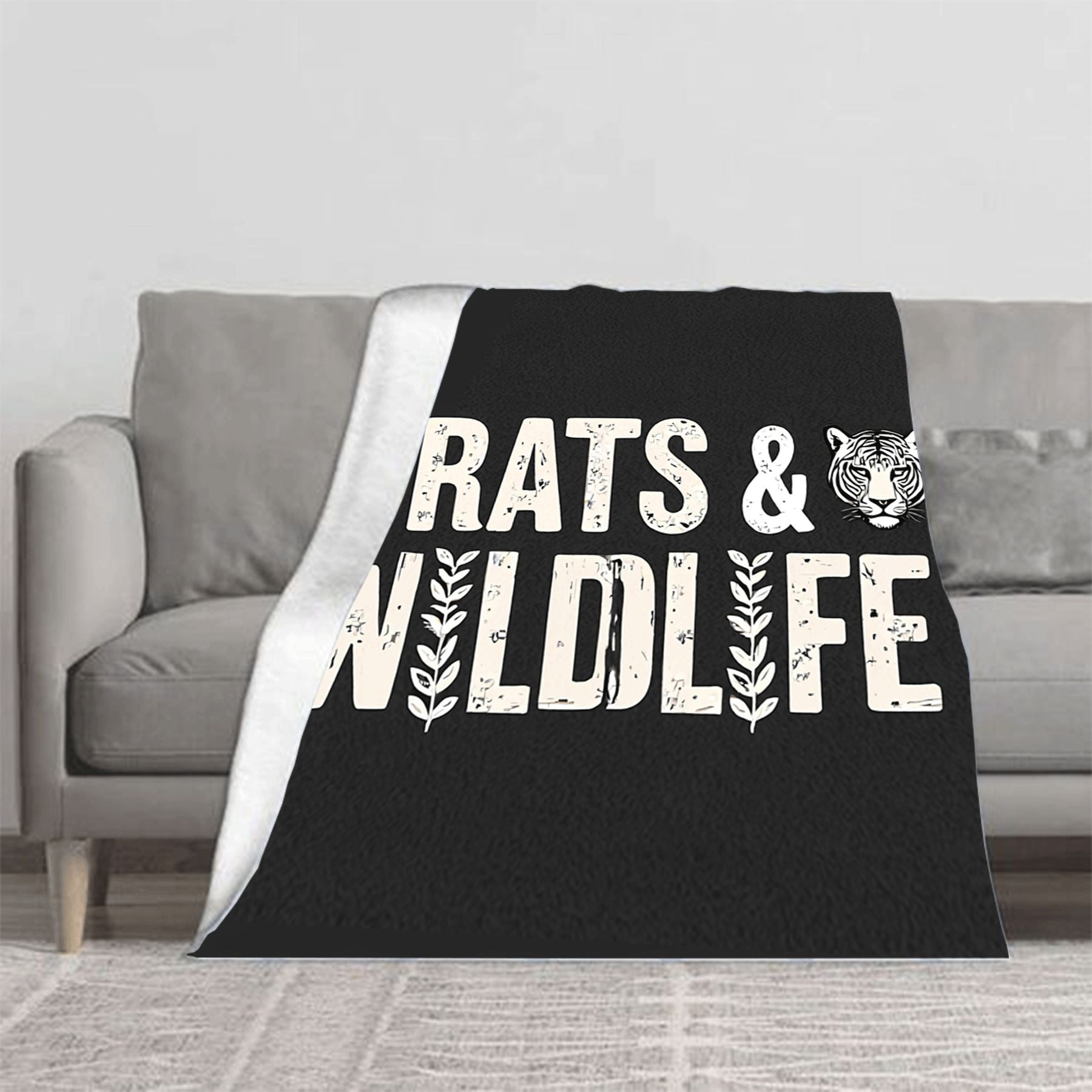 Durable Soft Flannel Blanket - Cozy Wildlife Design with Leaves & Tiger ...