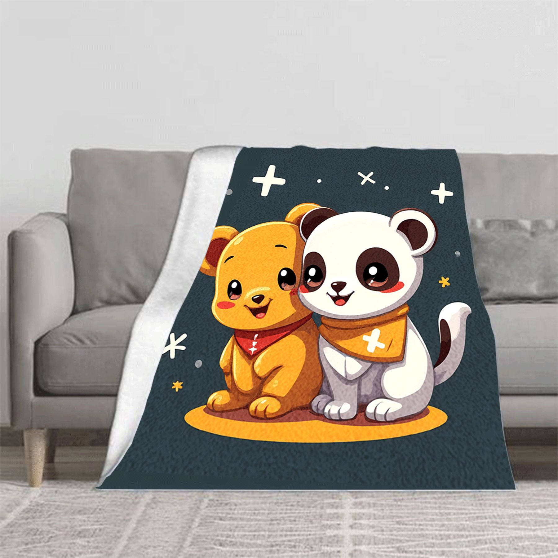 Durable Soft Flannel Blanket with Adorable Bear and Panda Design Cozy ...