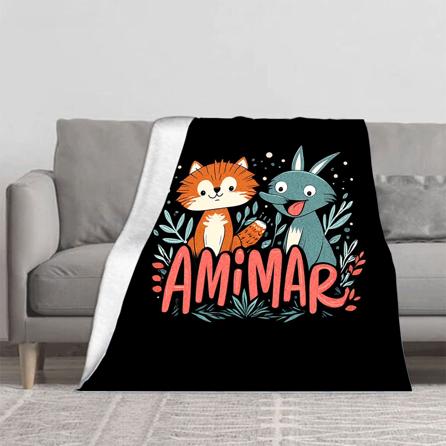 Durable Soft Flannel Blanket with Adorable Fox and Rabbit Cartoon ...