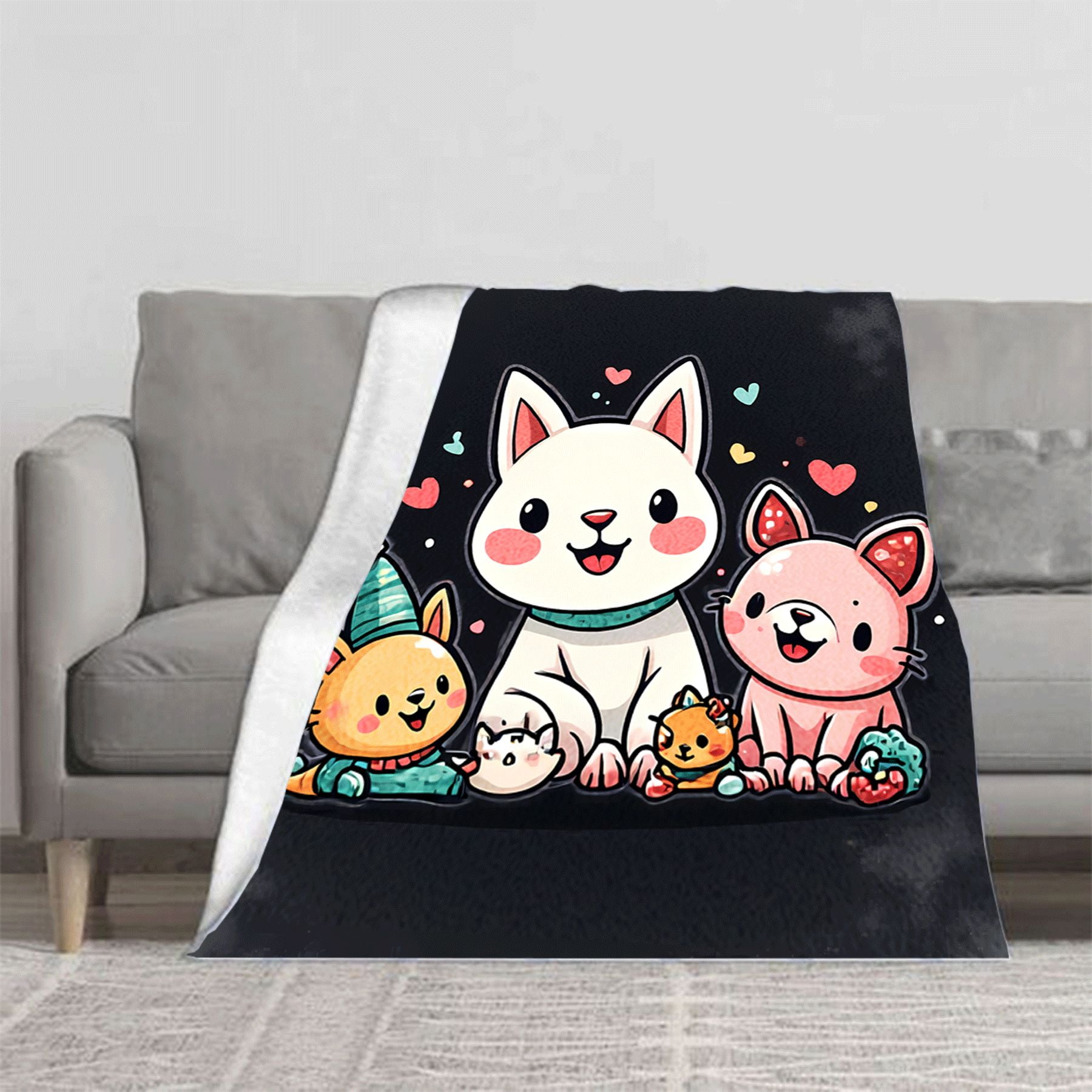 Durable Soft Flannel Blanket with Cheerful Cartoon Animals & Colorful ...