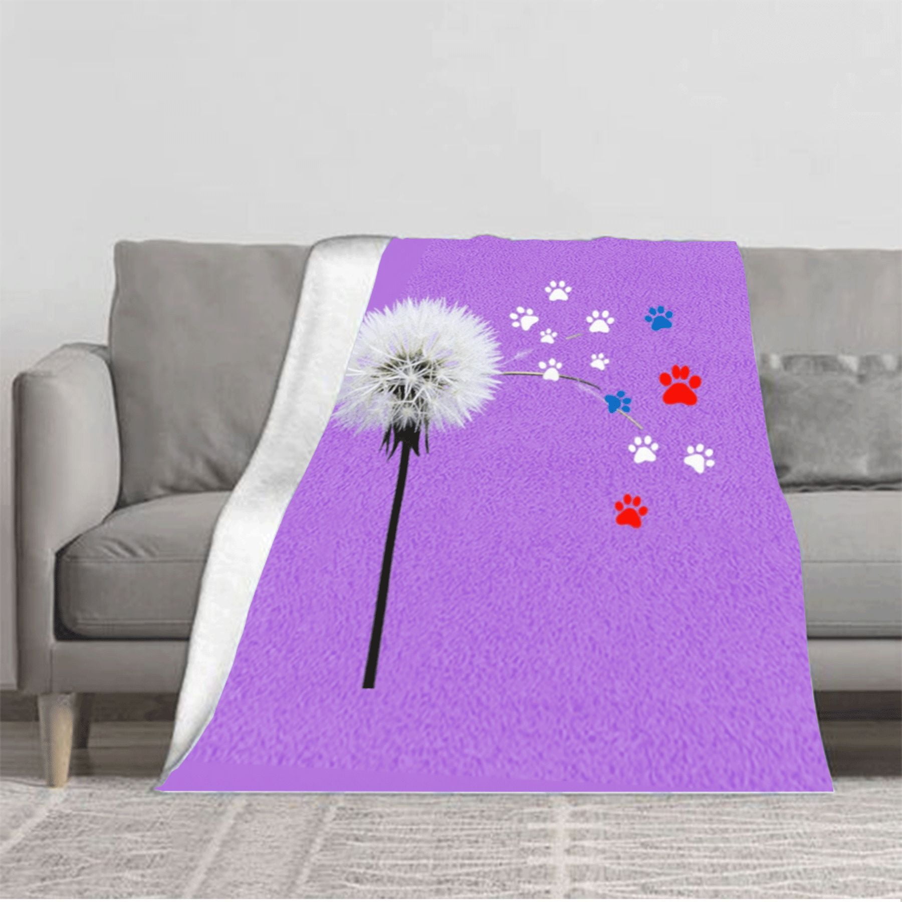 Durable Soft Flannel Blanket with Colorful Print Design on Purple ...