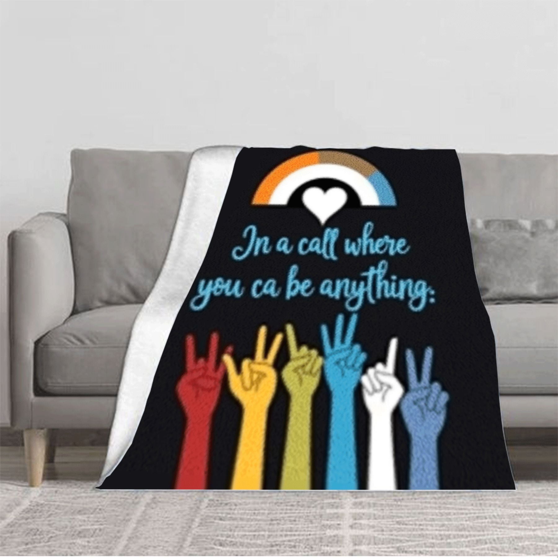 Durable Soft Flannel Blanket with Colorful Rainbow Design & Peace Sign ...