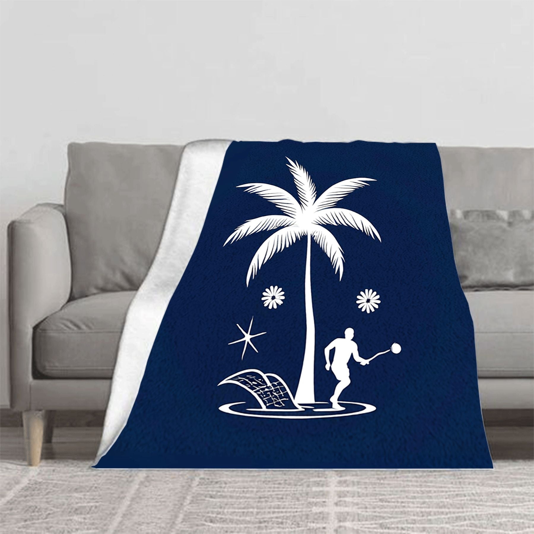 Durable Soft Flannel Blanket with Elegant Palm Tree & Tennis Design ...