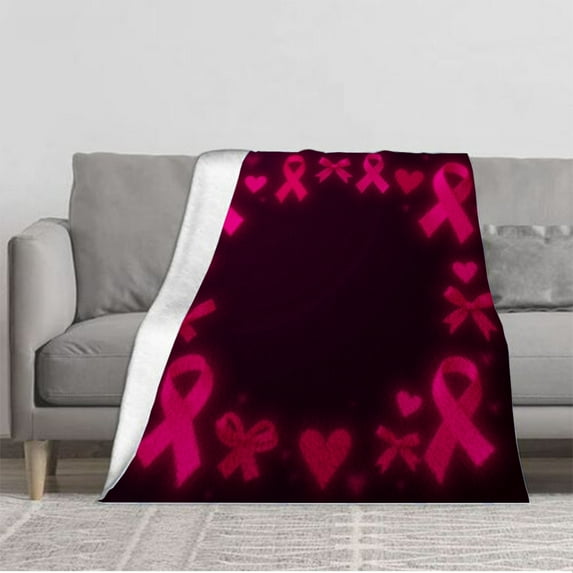 Durable Soft Flannel Blanket with Pink Ribbon Heart & Bow Design - Cozy ...
