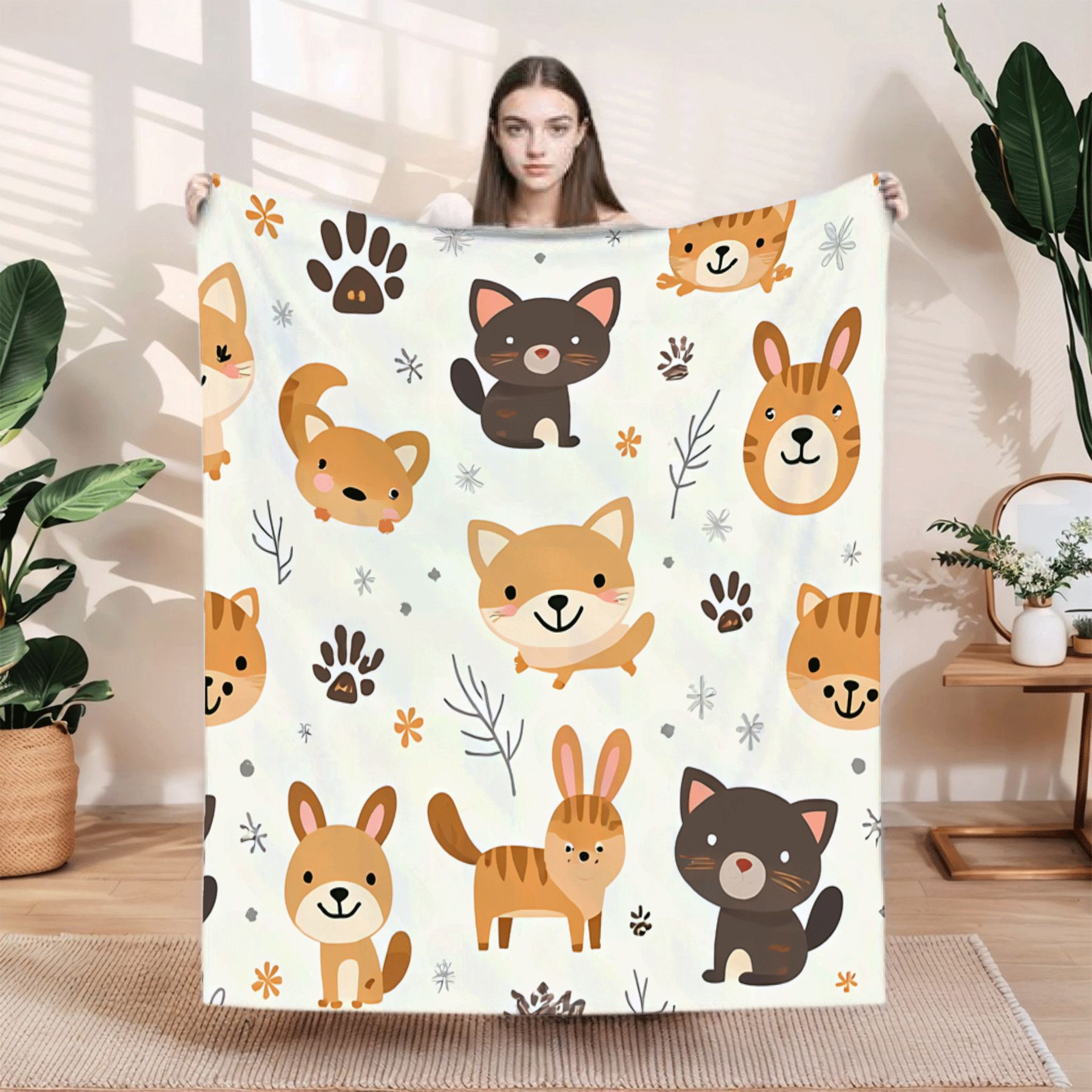 Durable Soft Flannel Blanket with Playful Cartoon Animals - Cozy Warm ...