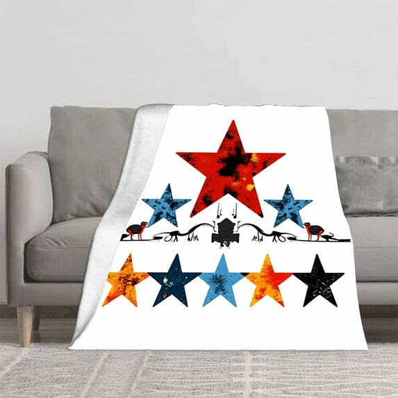 Durable Soft Flannel Blanket with Red Star Center & Blue Stars Cozy for ...