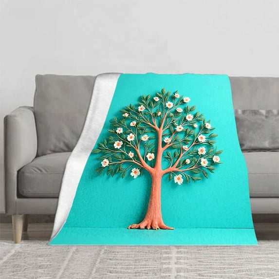 Durable Soft Flannel Blanket with Stylish Tree Design - Cozy Peach ...