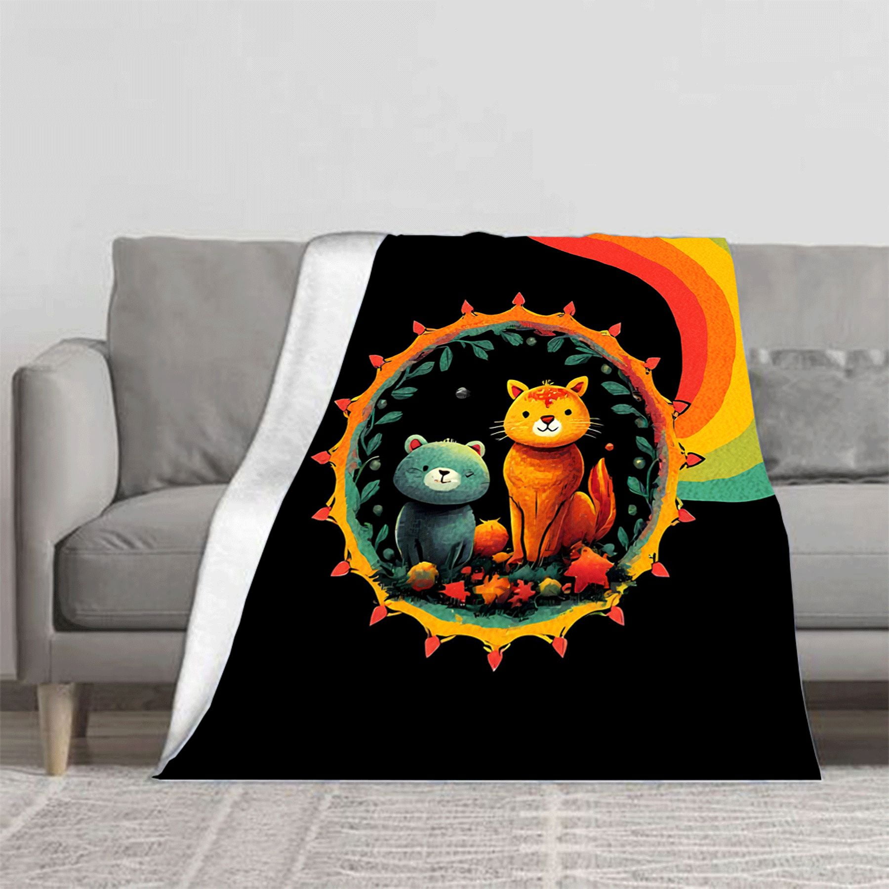 Durable Soft Flannel Blanket with Whimsical Cartoon Animals & Vibrant ...