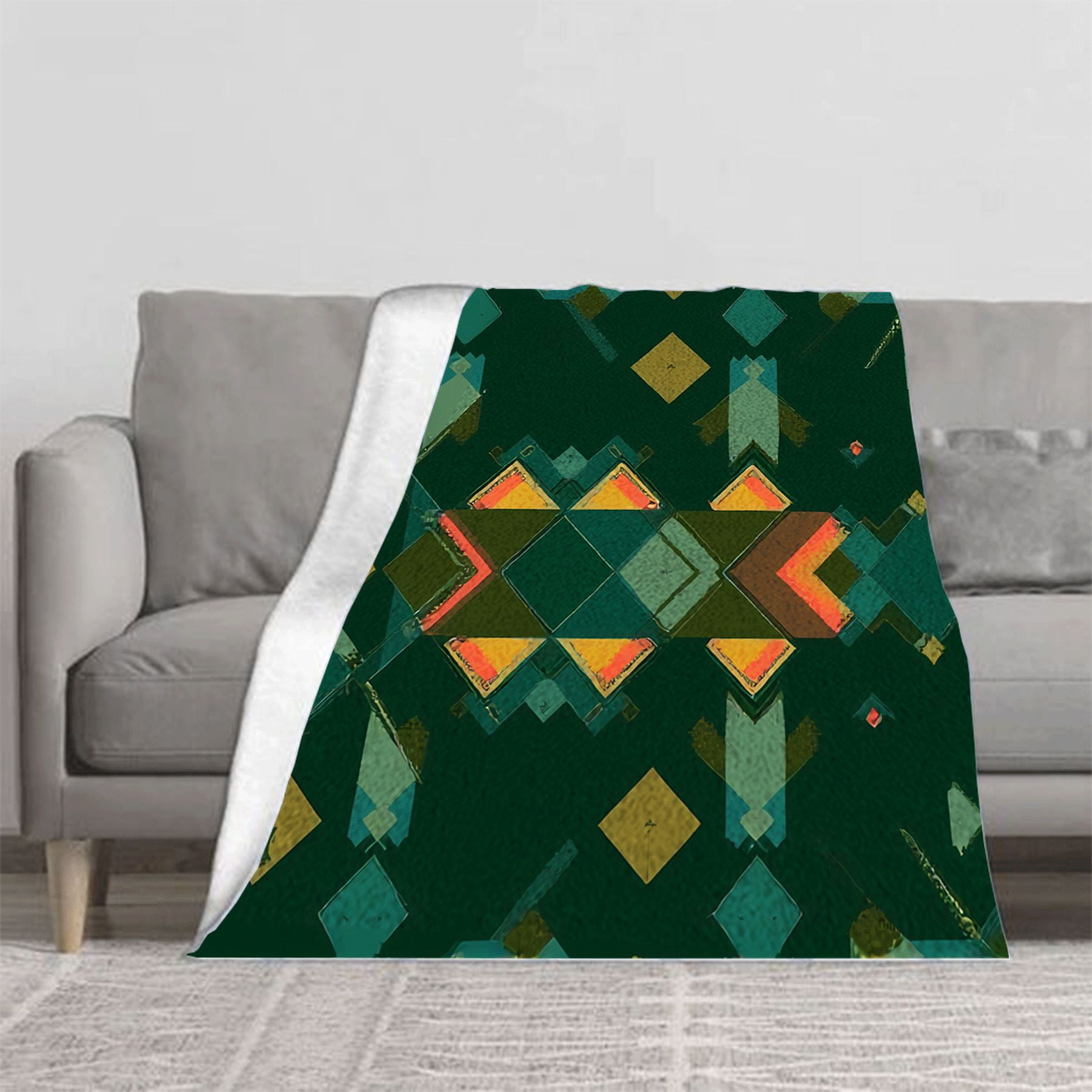 Durable Soft & Warm Flannel Blanket - Abstract Fish Motif with Colorful ...