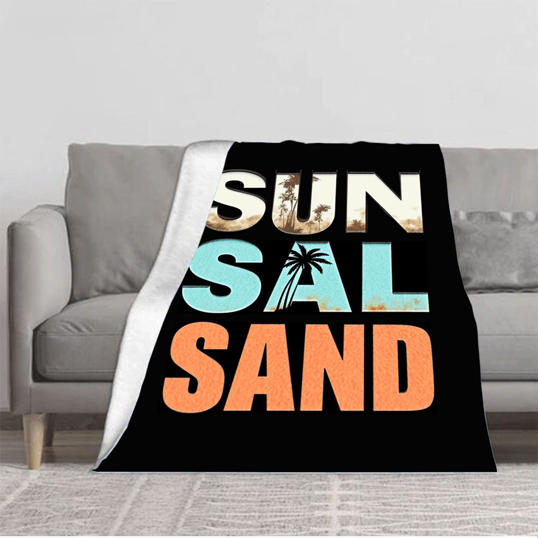 Durable Soft & Warm Flannel Blanket - Beach-Themed Design with ' SUN ...
