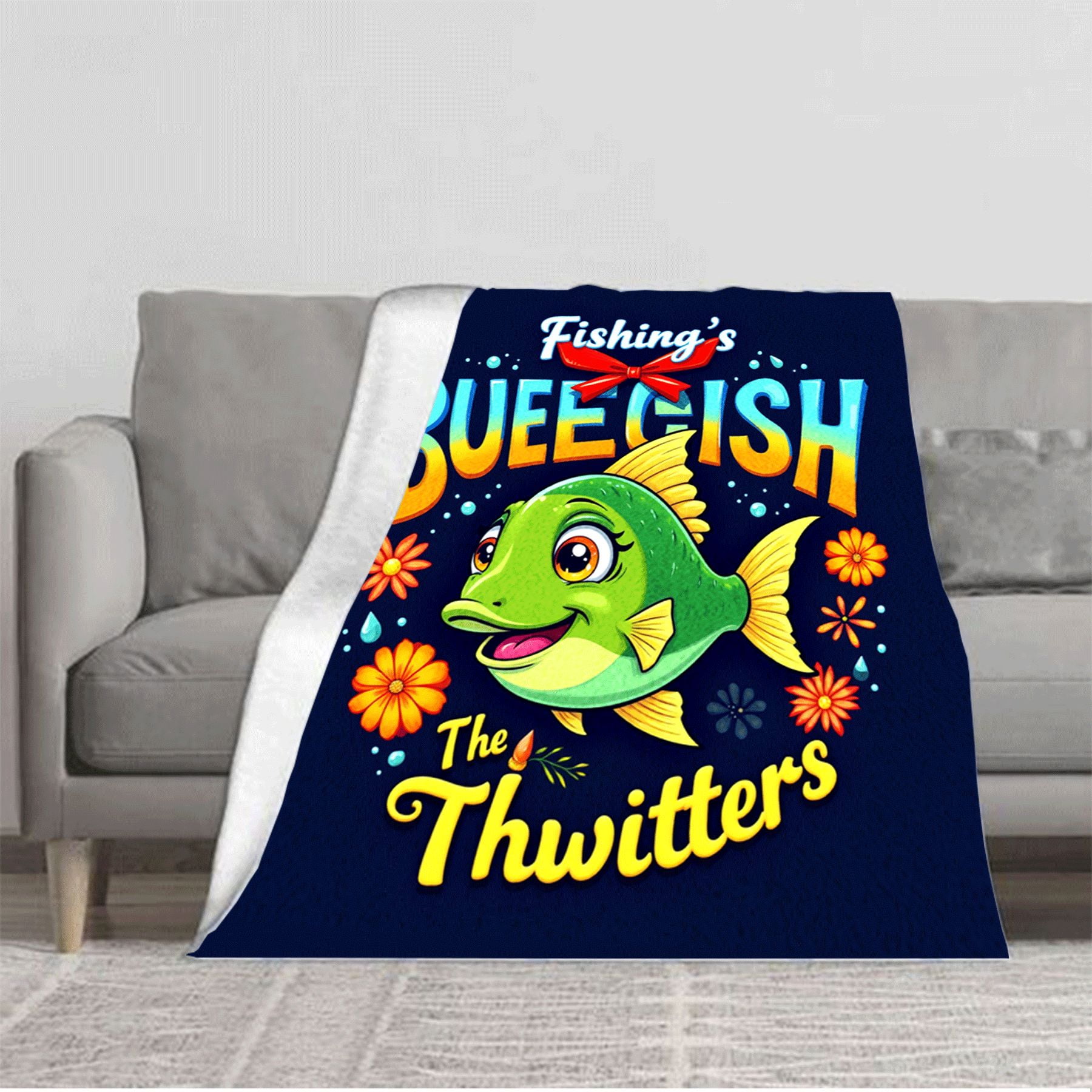 Durable Soft & Warm Flannel Blanket - Cheerful Cartoon Fish Design with ...
