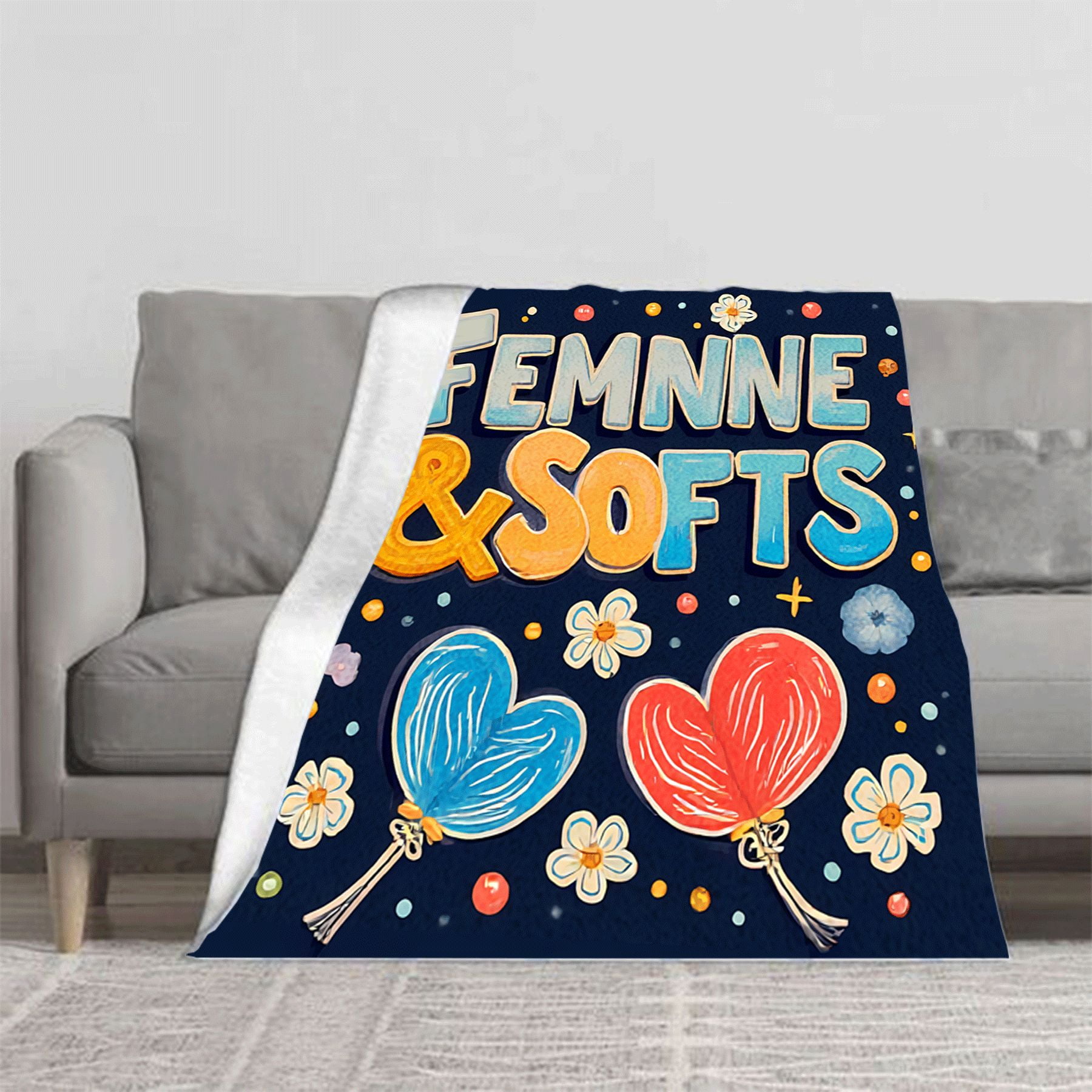 Durable Soft & Warm Flannel Blanket - Cheerful Floral Design with Heart ...