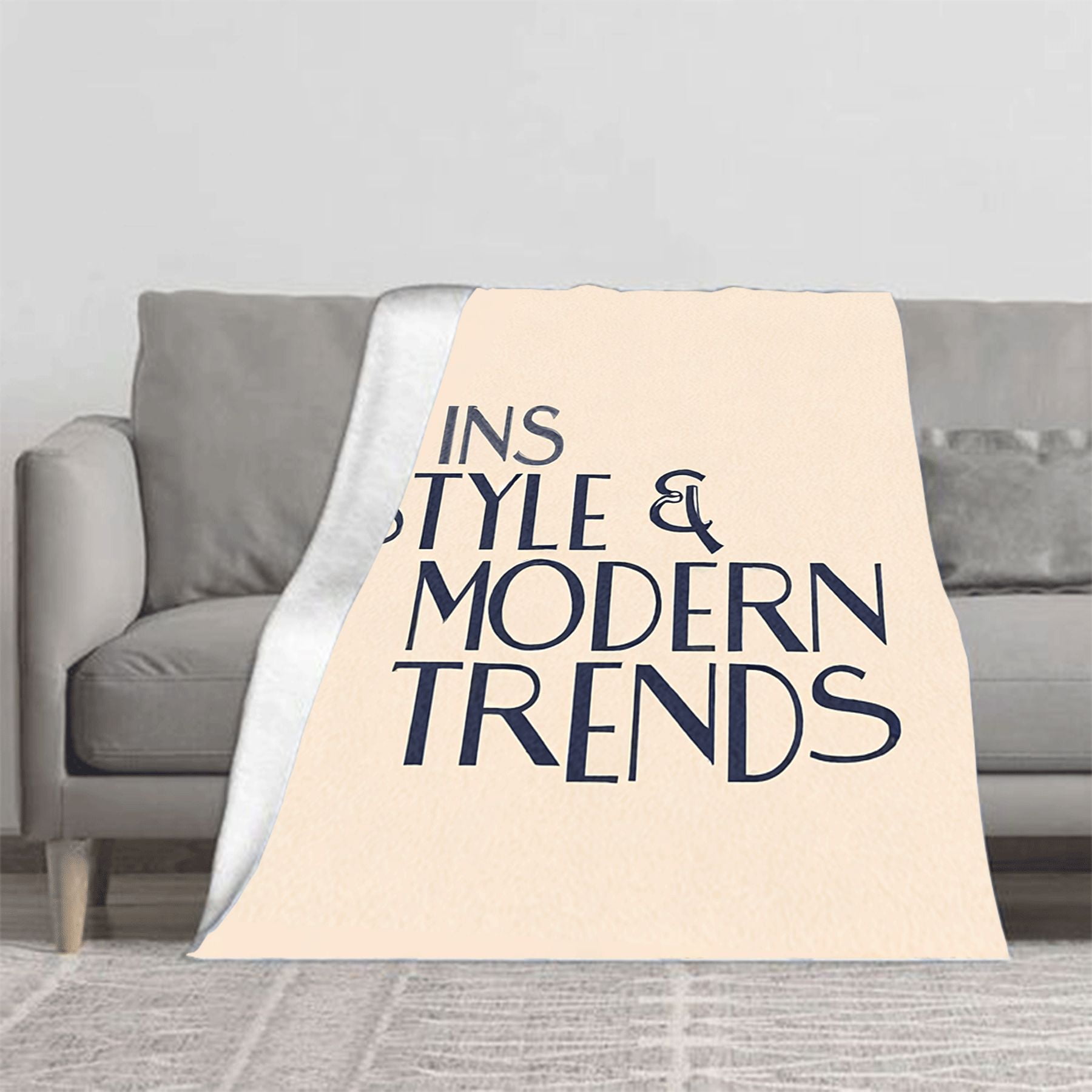 Durable Soft & Warm Flannel Blanket - Cozy Beige with Dark Blue ...