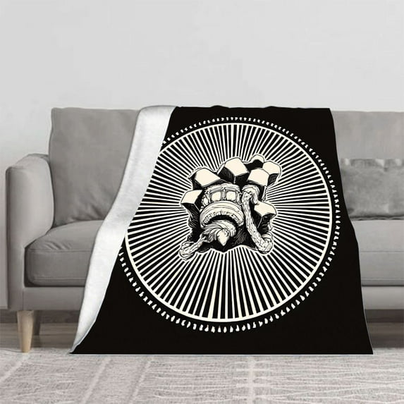 Durable Soft & Warm Flannel Blanket - Cozy Black & White Cogwheel ...