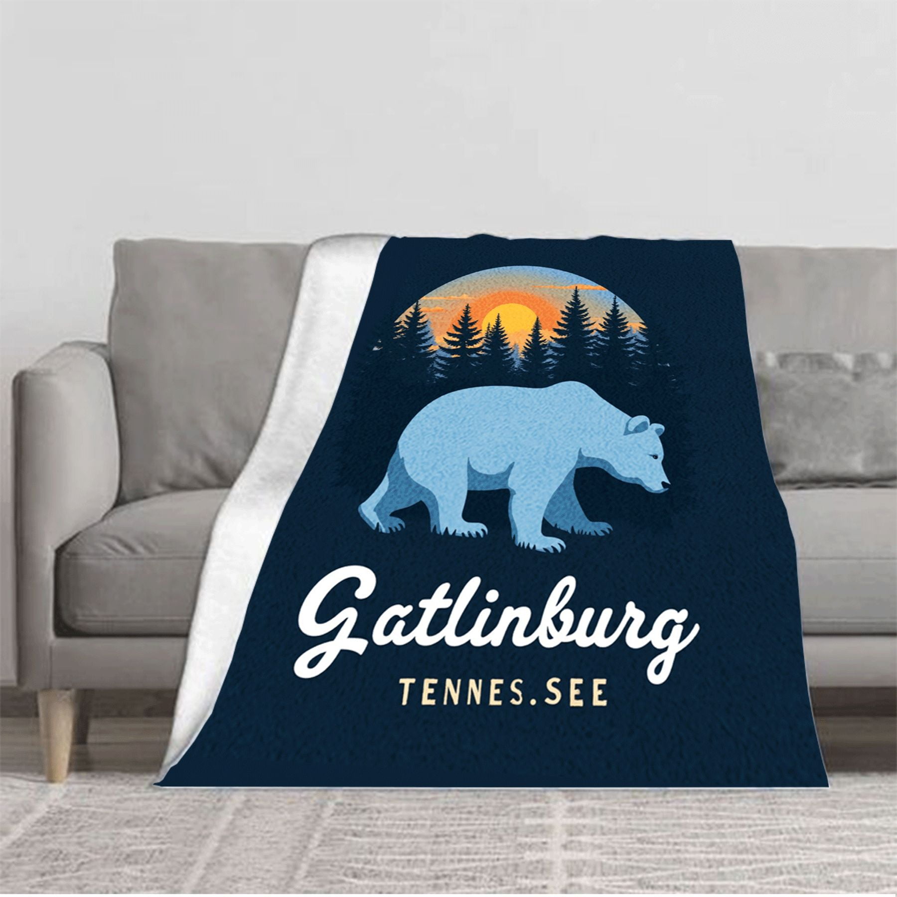 Durable Soft & Warm Flannel Blanket - Cozy Blue Bear Design with Pine ...