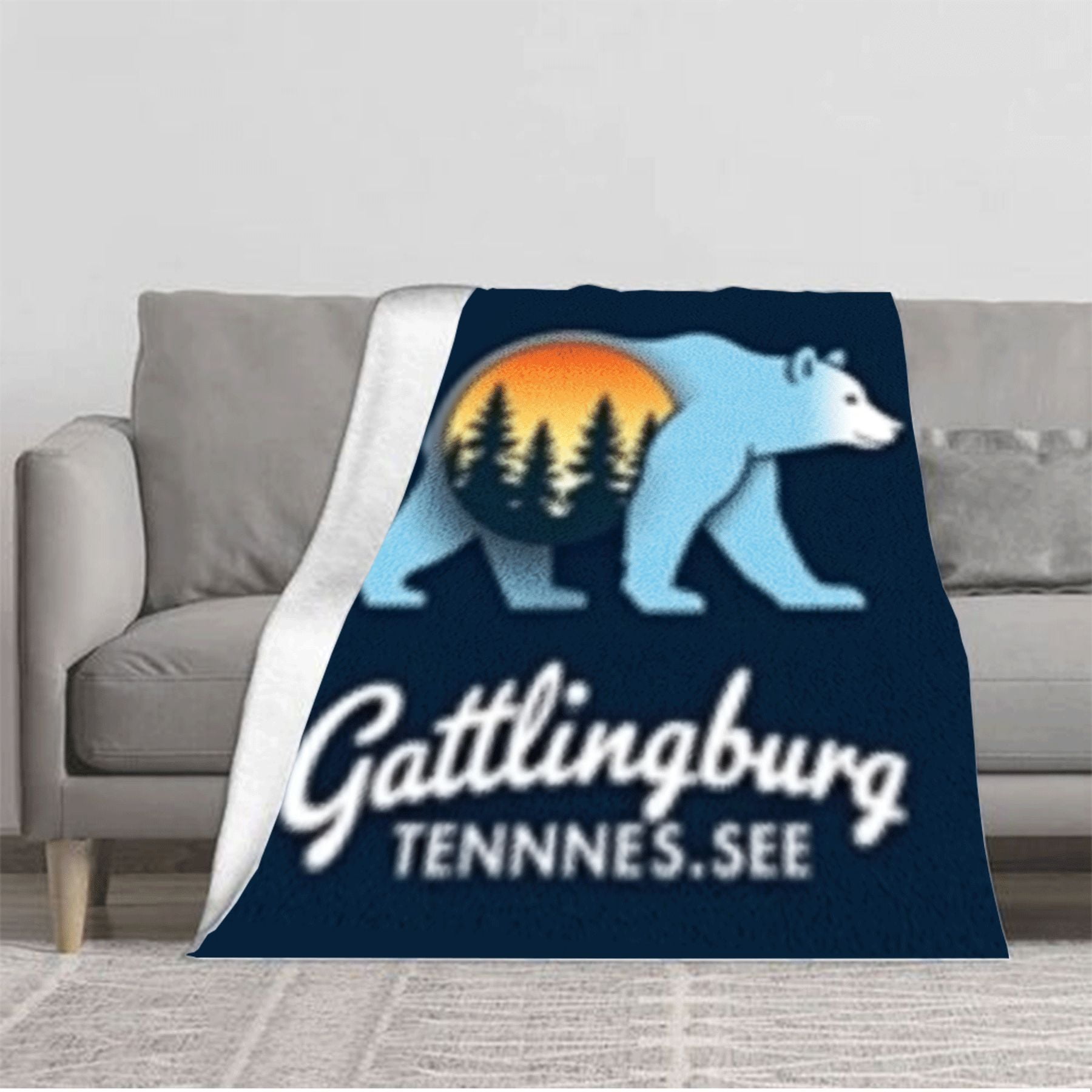 Durable Soft & Warm Flannel Blanket - Cozy Blue Bear Design with Scenic ...