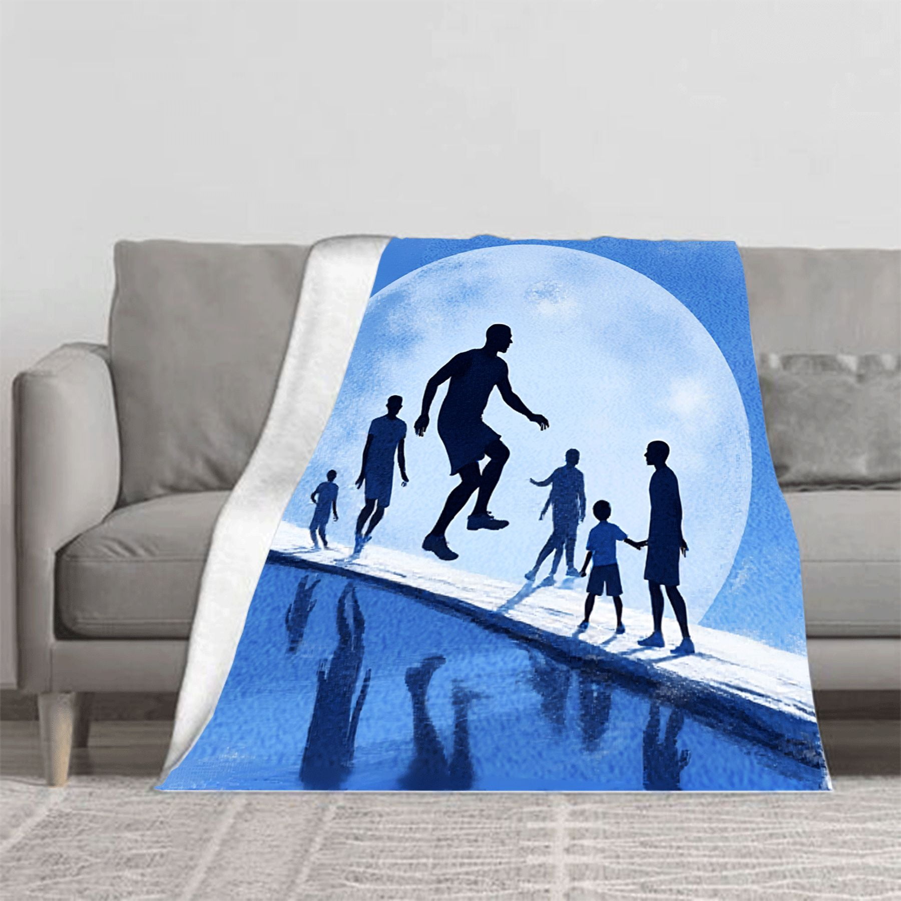 Durable Soft & Warm Flannel Blanket - Cozy Blue Moonlit Family ...