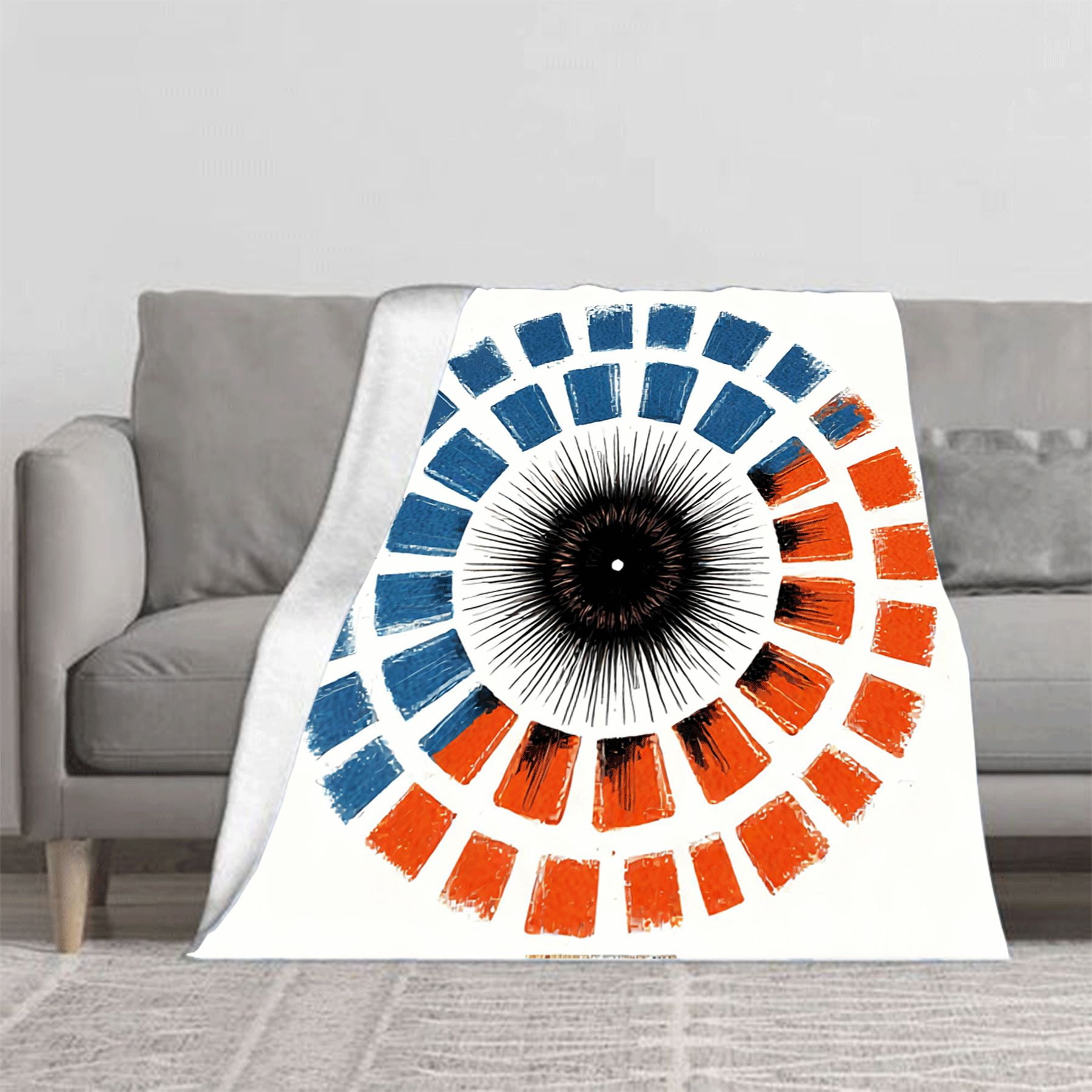 Durable Soft & Warm Flannel Blanket - Cozy Blue & Orange Circular ...