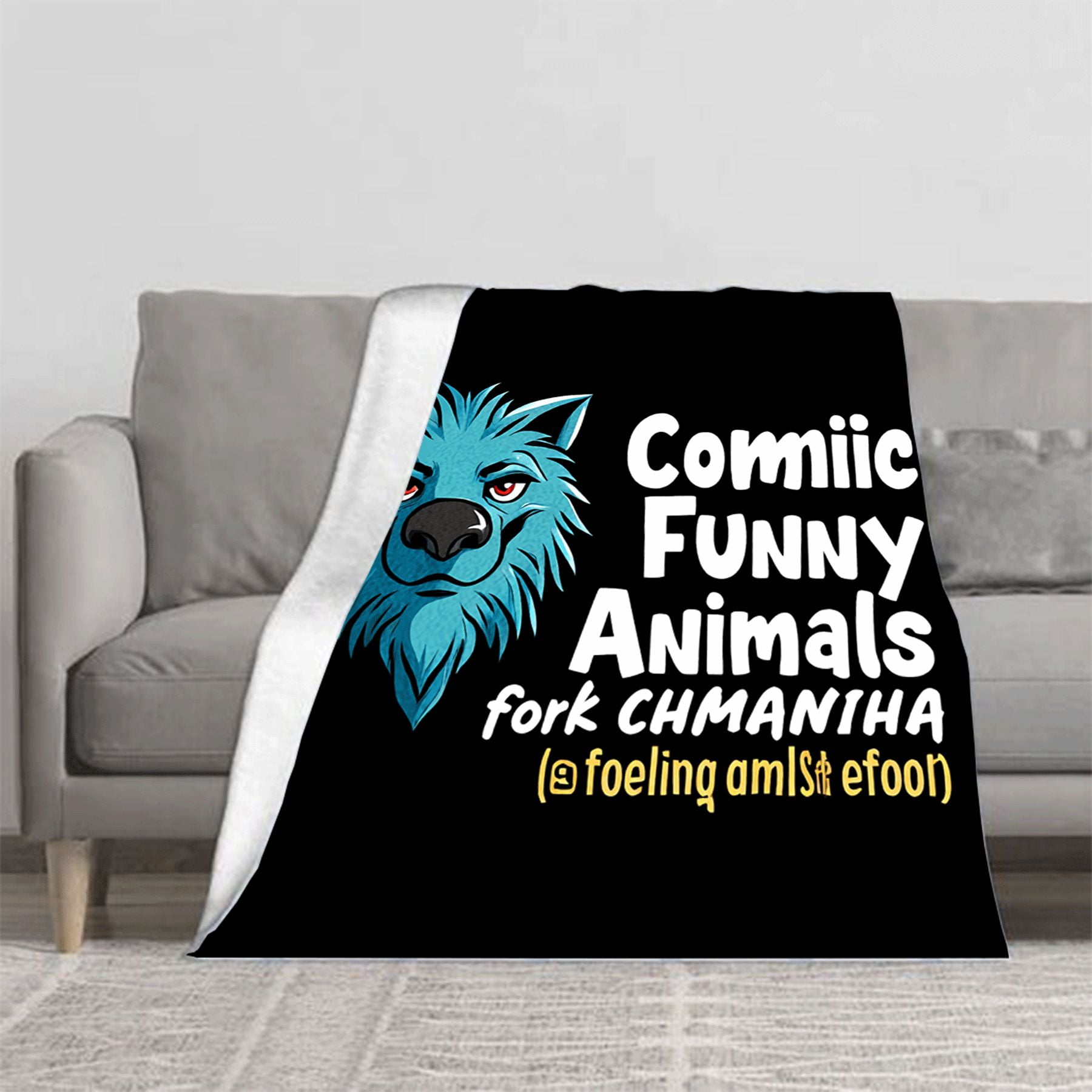Durable Soft & Warm Flannel Blanket - Cozy Blue Wolf Design for Sofa ...