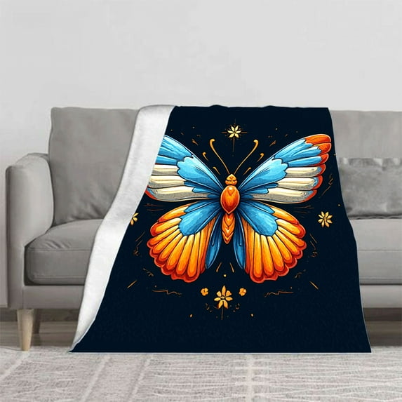 Durable Soft & Warm Flannel Blanket - Cozy Butterfly Design in Blue ...