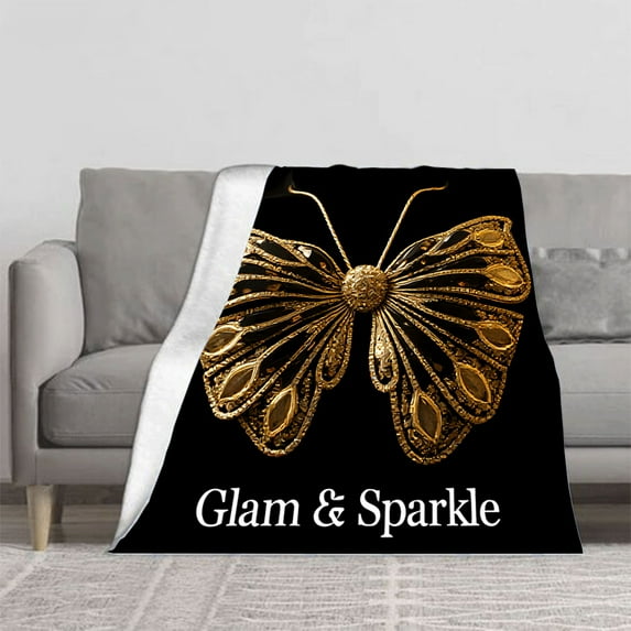 Durable Soft & Warm Flannel Blanket - Cozy Butterfly Design with Gold ...