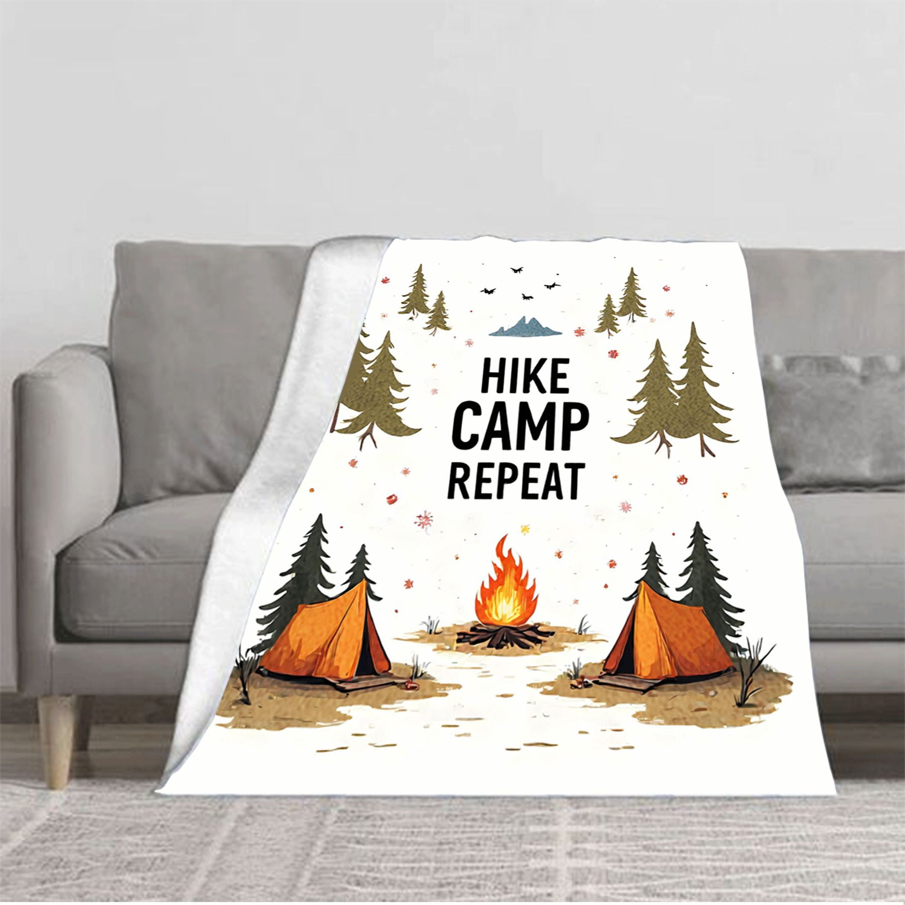 Durable Soft & Warm Flannel Blanket - Cozy Camping Design with Pine ...