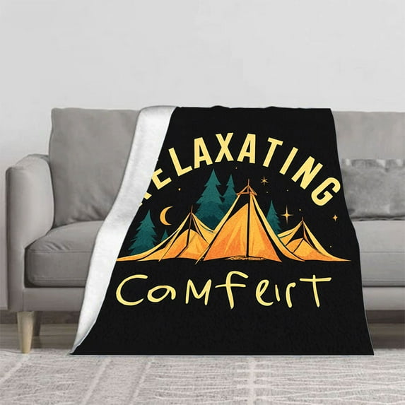 Durable Soft & Warm Flannel Blanket - Cozy Camping Design with Starry ...
