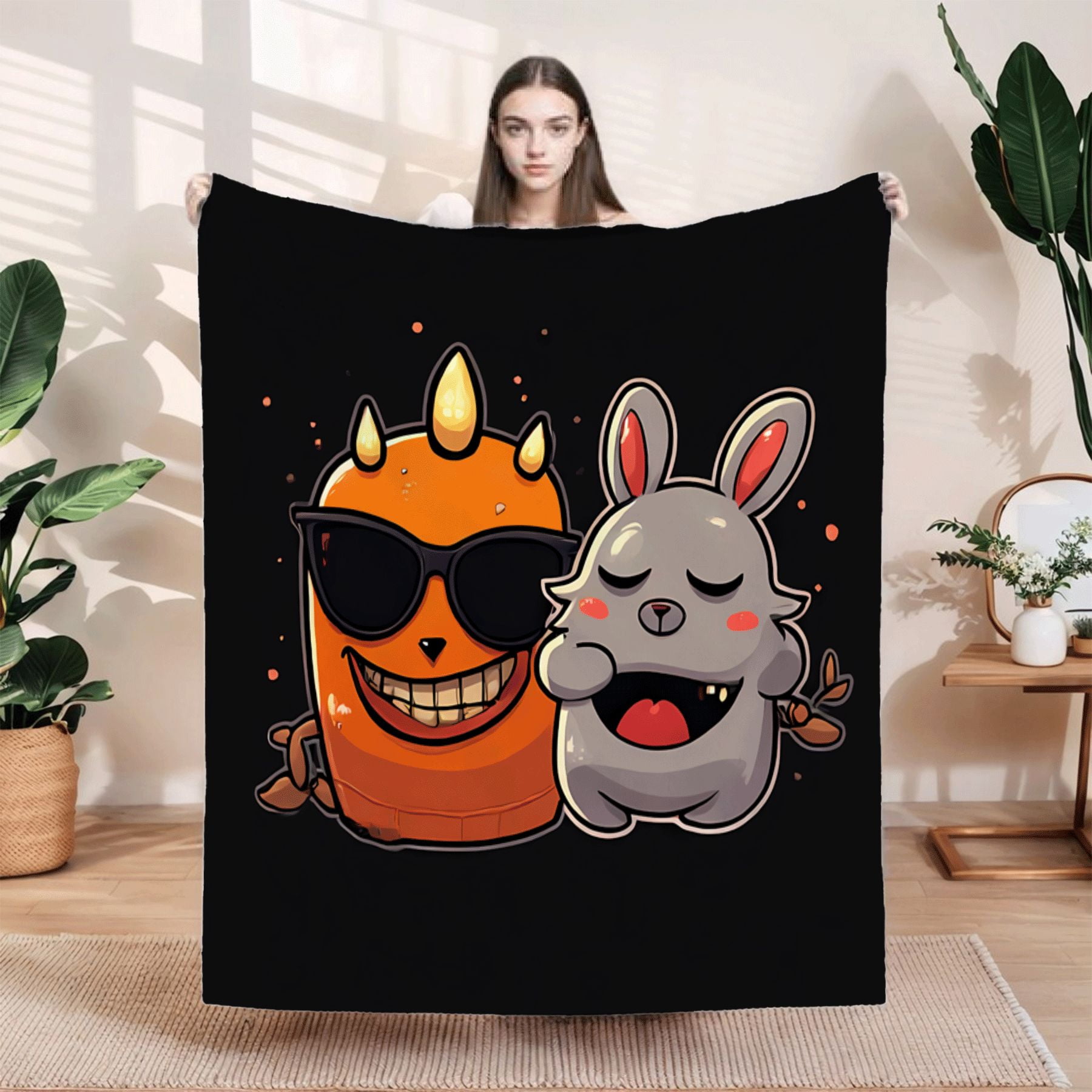 Durable Soft & Warm Flannel Blanket - Cozy Cartoon Design with Cheerful ...
