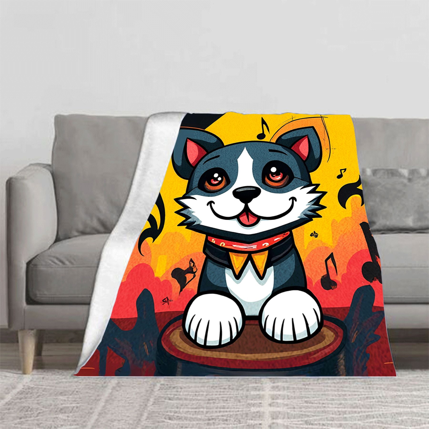 Durable Soft & Warm Flannel Blanket - Cozy Cartoon Dog Design with ...