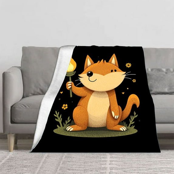Durable Soft & Warm Flannel Blanket - Cozy Cartoon Fox Design with ...