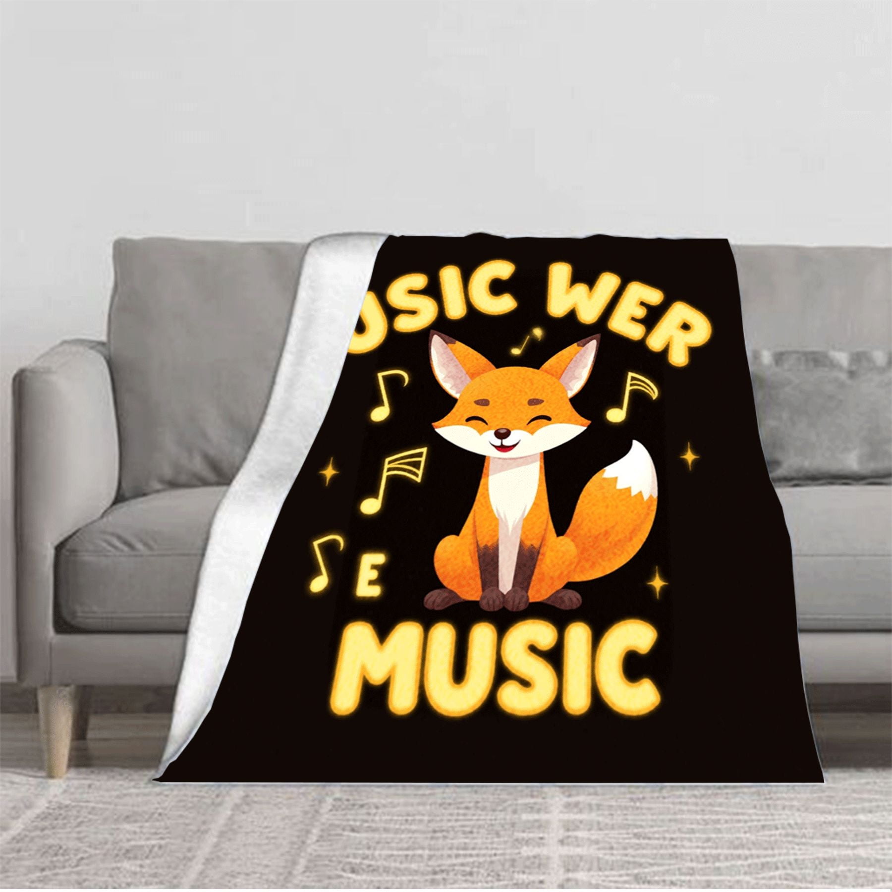 Durable Soft & Warm Flannel Blanket - Cozy Cartoon Fox Design with ...