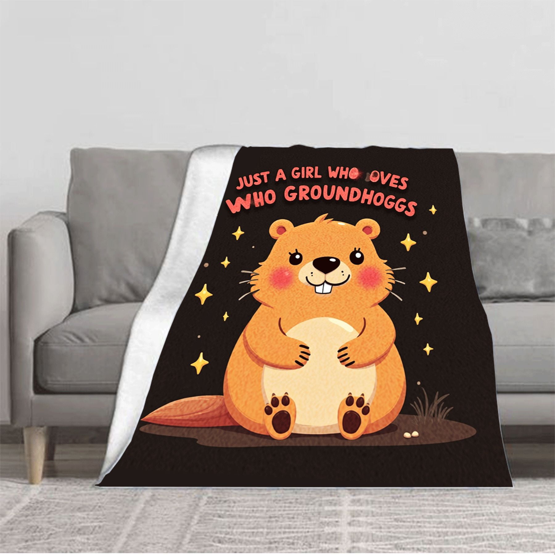 Durable Soft & Warm Flannel Blanket - Cozy Cartoon Groundhog Design for ...