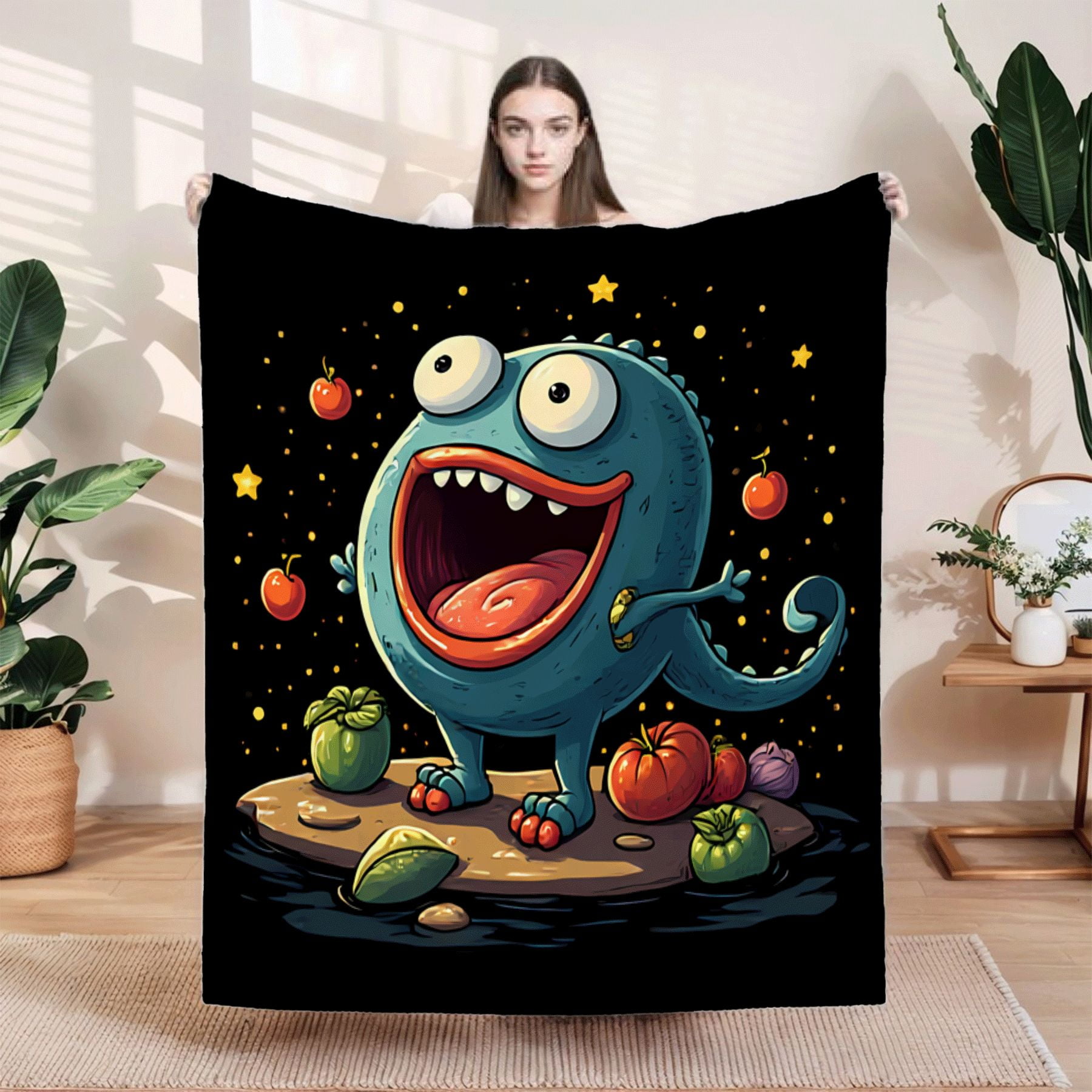 Durable Soft & Warm Flannel Blanket - Cozy Cartoon Monster Design ...