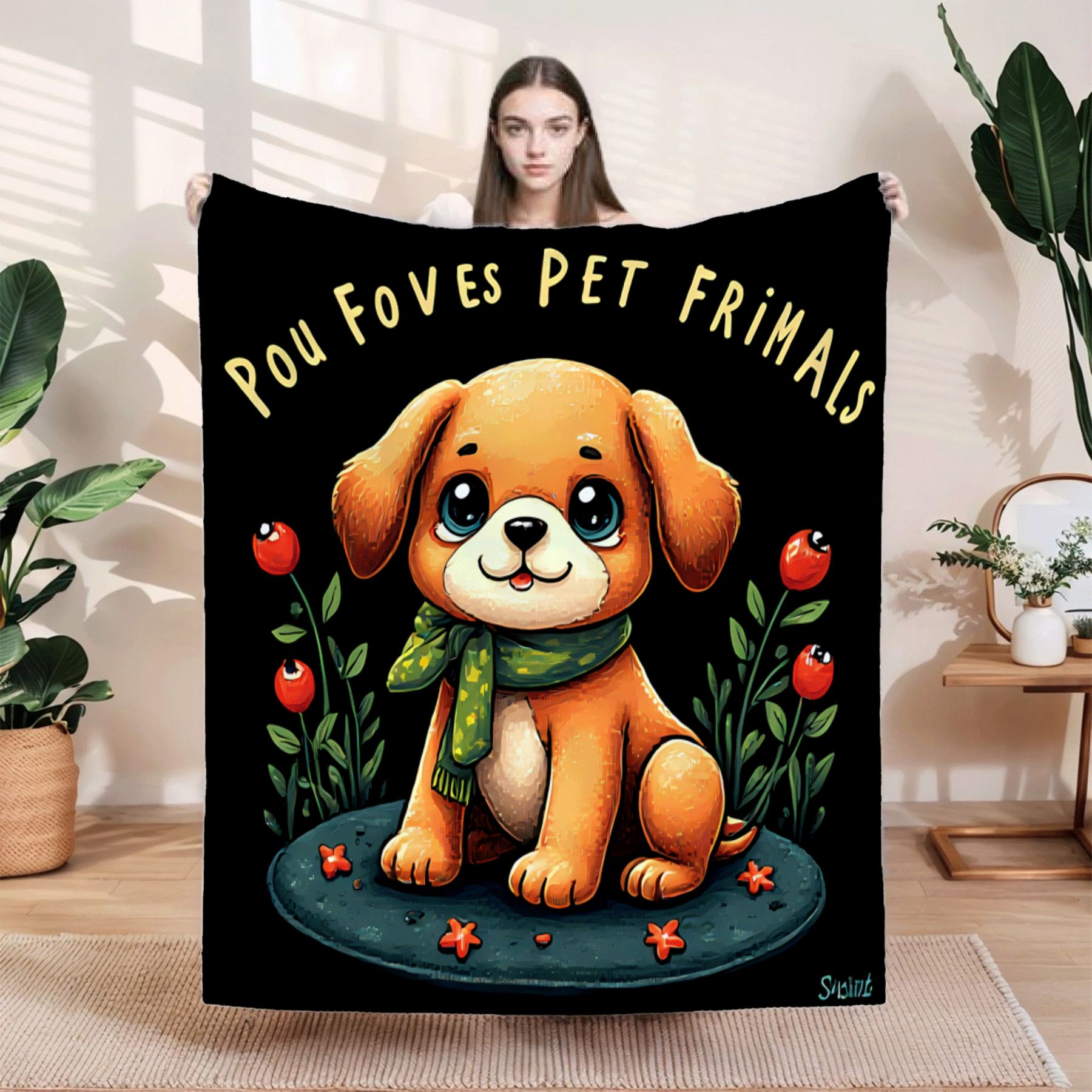 Durable Soft & Warm Flannel Blanket - Cozy Cartoon Puppy Design with ...
