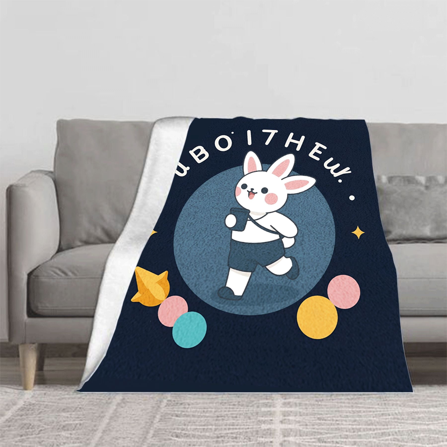 Durable Soft & Warm Flannel Blanket - Cozy Cartoon Rabbit Design with ...