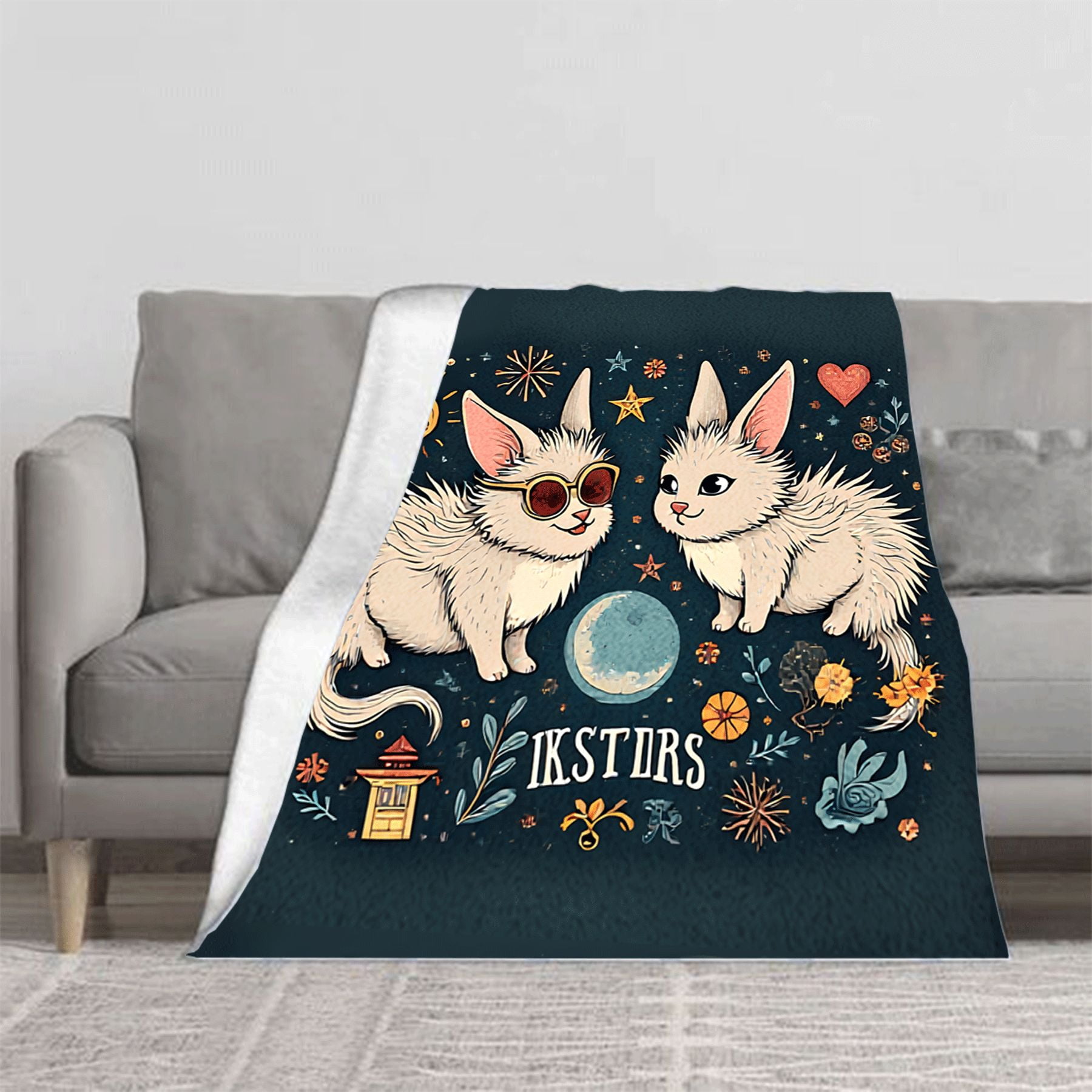 Durable Soft & Warm Flannel Blanket - Cozy Cartoon Rabbits Design with ...