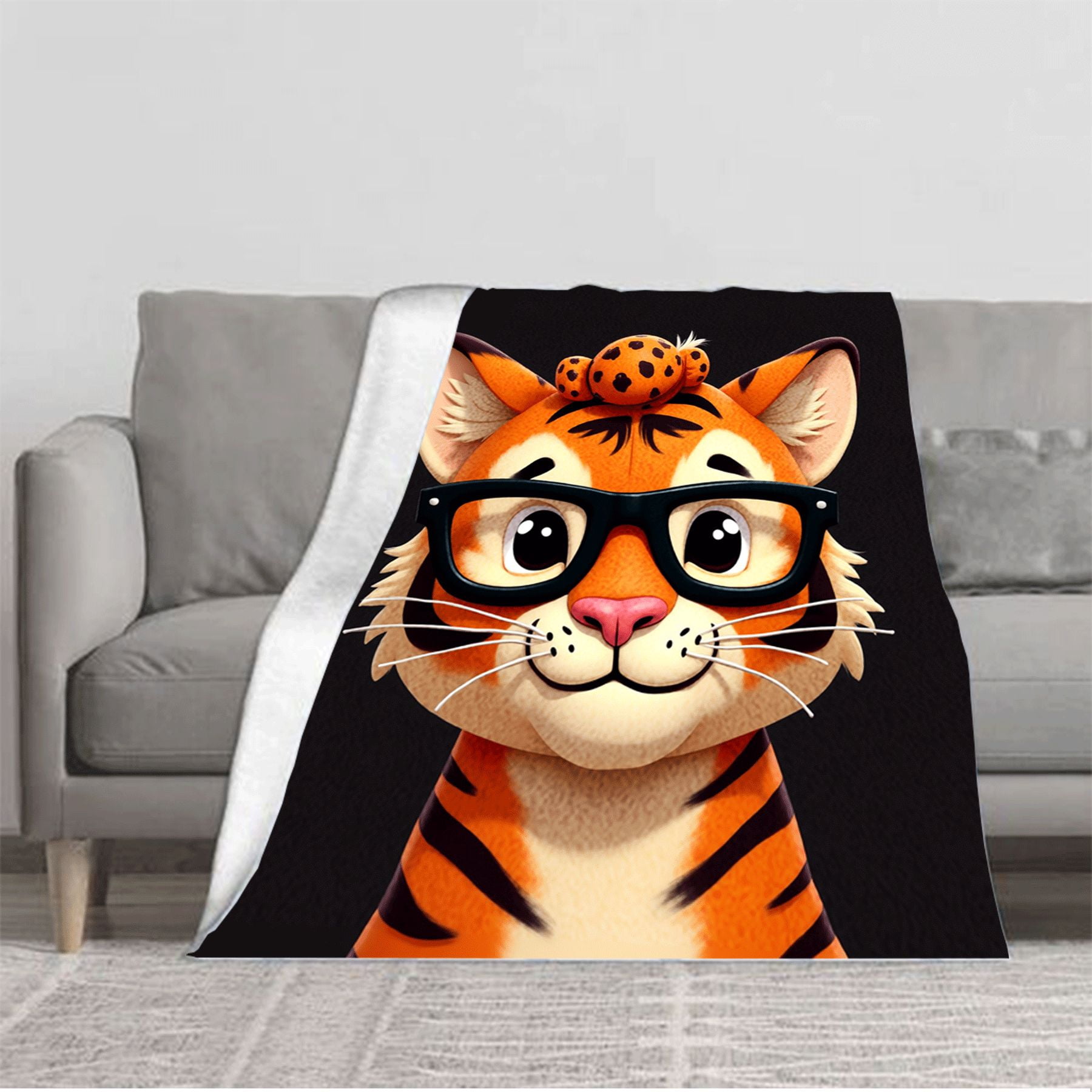 Durable Soft & Warm Flannel Blanket - Cozy Cartoon Tiger Design with ...