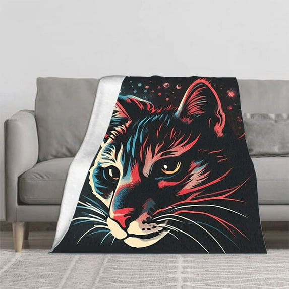 Durable Soft & Warm Flannel Blanket - Cozy Cat Face Design with Vibrant ...