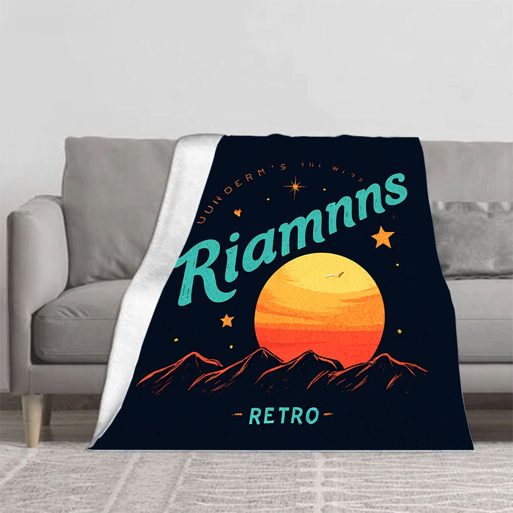 Durable Soft & Warm Flannel Blanket - Cozy Celestial Design with Orange ...