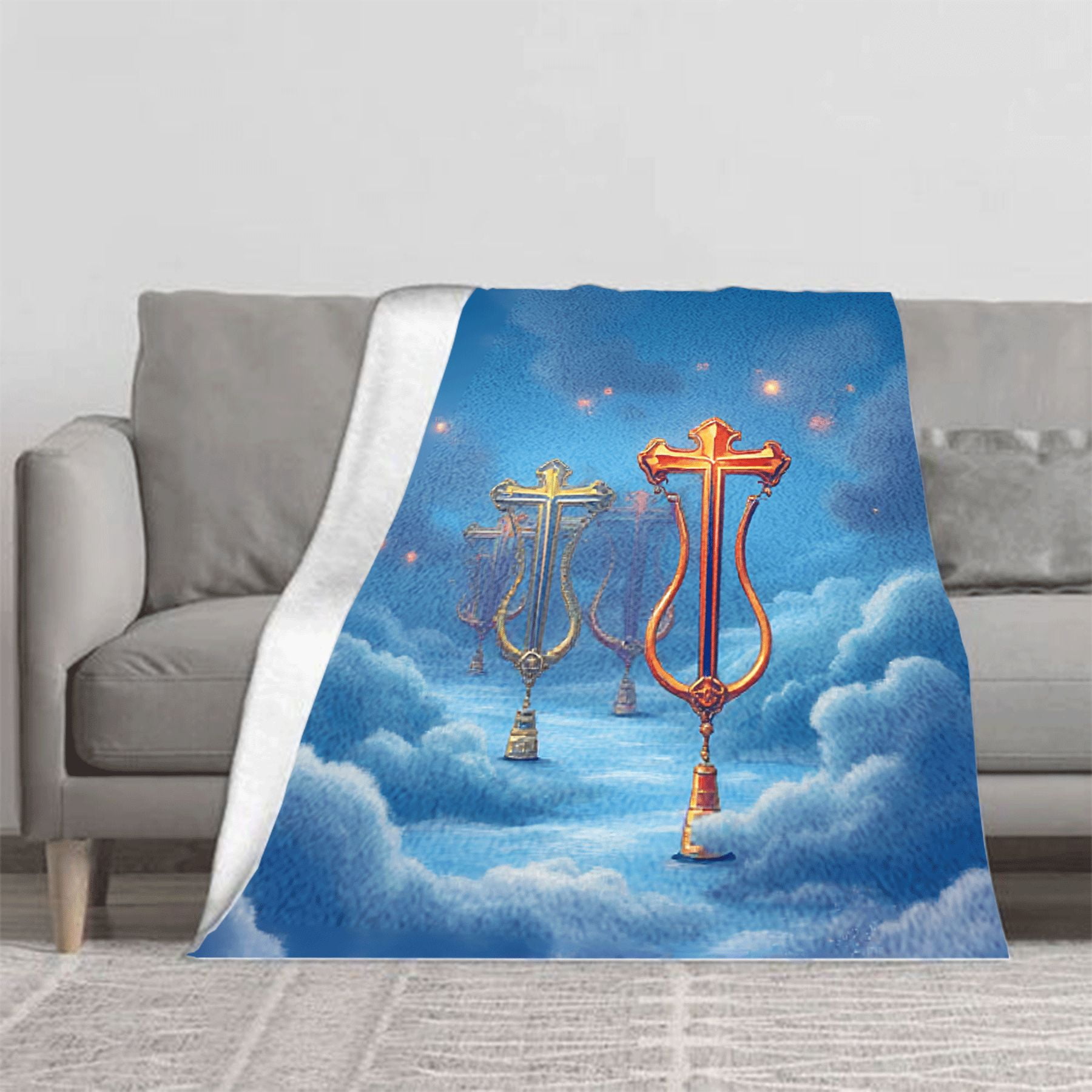 Durable Soft & Warm Flannel Blanket - Cozy Cloud Pattern Design for Sofa Travel Bed & Chair ...