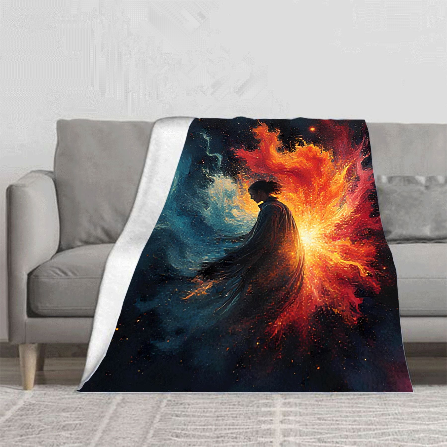 Durable Soft & Warm Flannel Blanket - Cozy Cosmic Design with Vibrant ...