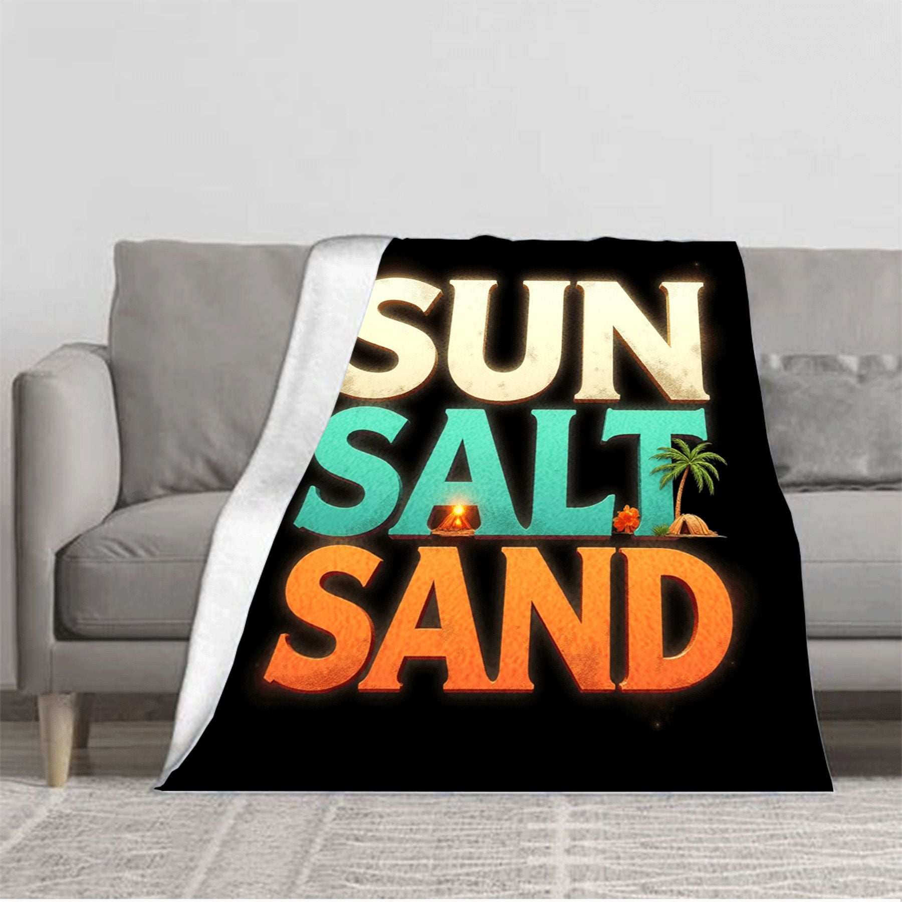 Durable Soft & Warm Flannel Blanket - Cozy Design with ' SUN SALT SAND ...