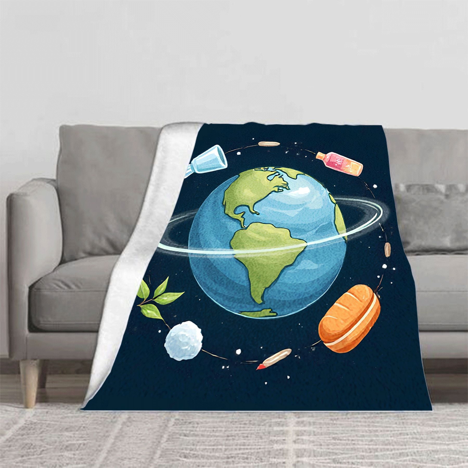 Durable Soft & Warm Flannel Blanket - Cozy Earth-Themed Design with ...