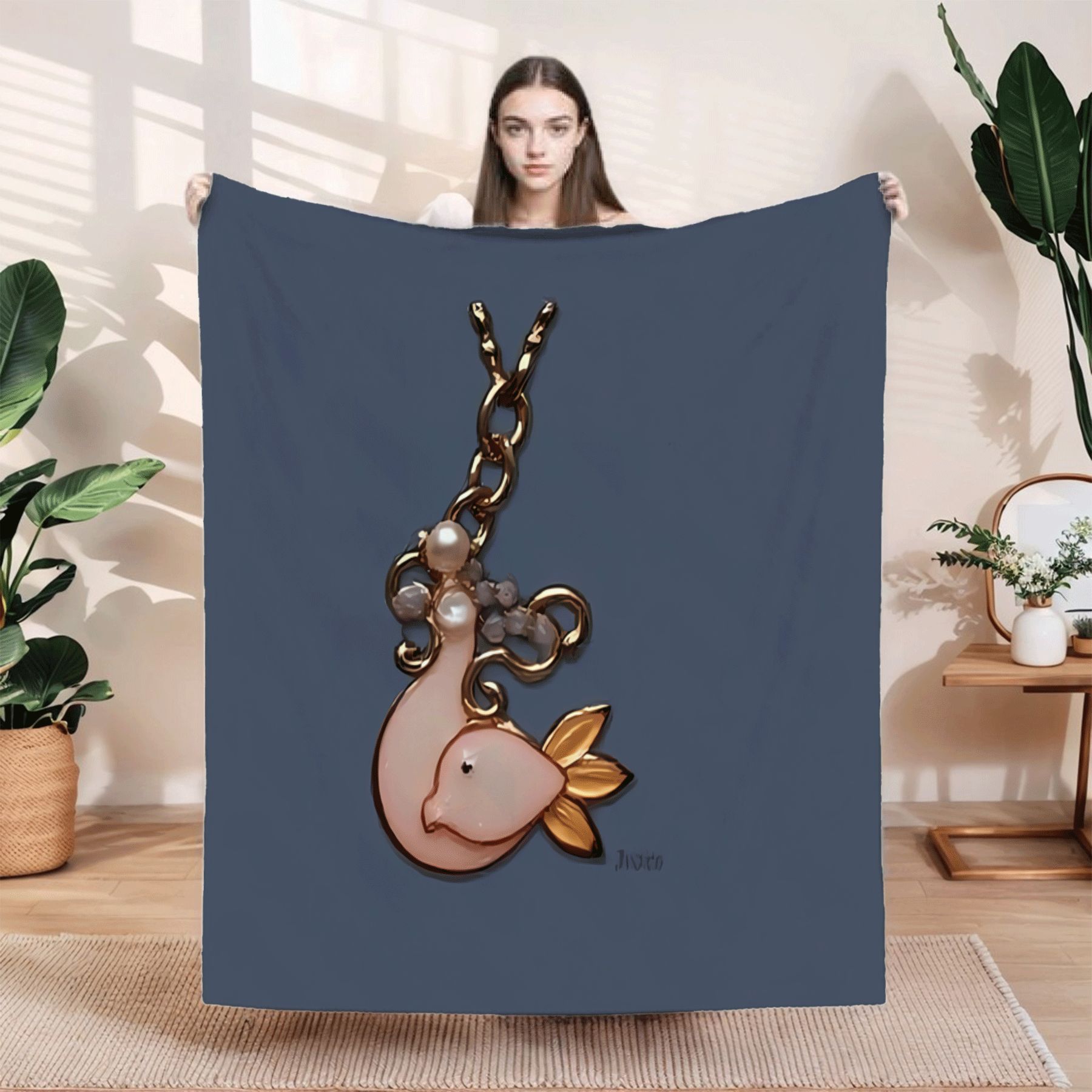 Durable Soft & Warm Flannel Blanket - Cozy Fish Design with Elegant ...