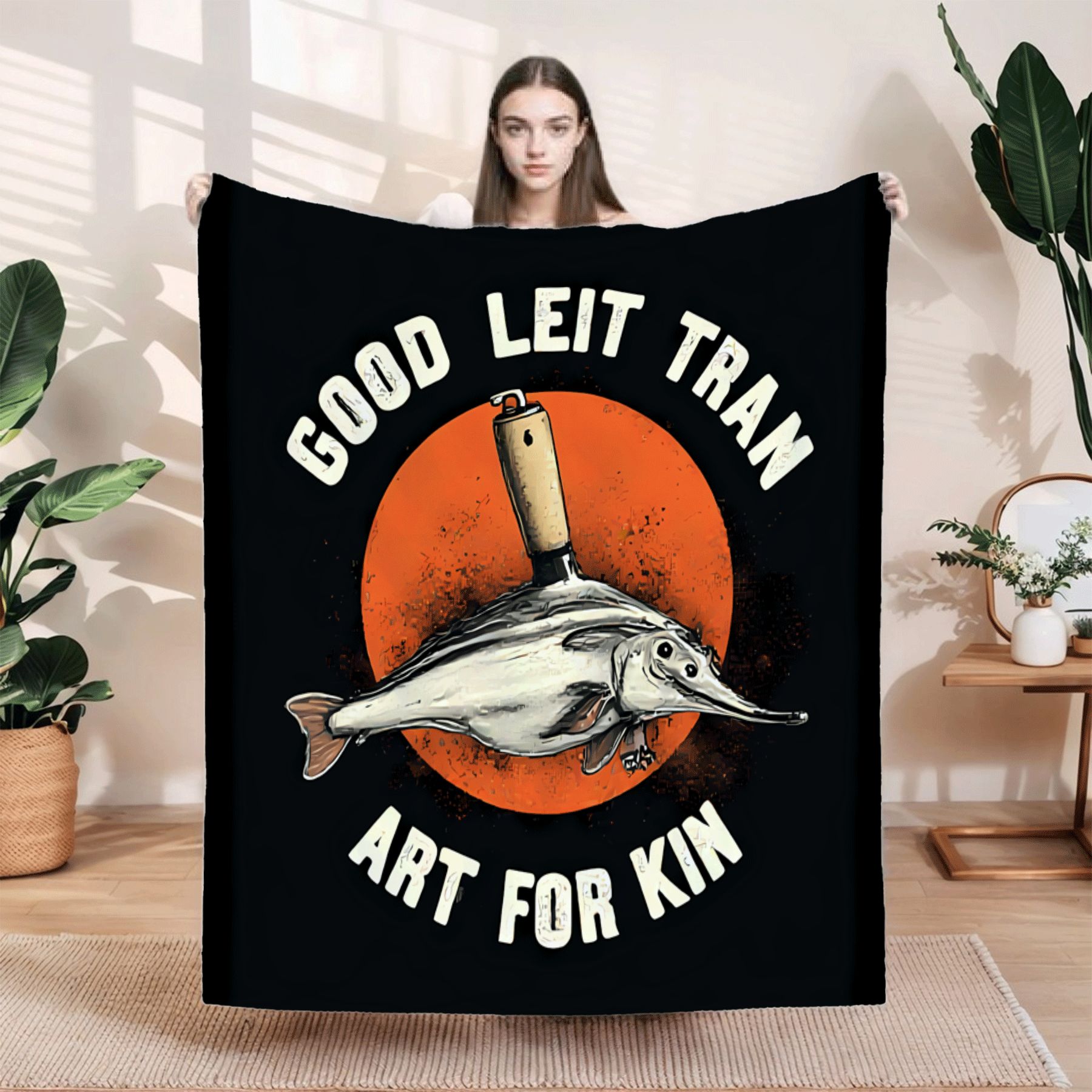 Durable Soft & Warm Flannel Blanket - Cozy Fish & Knife Design Perfect ...